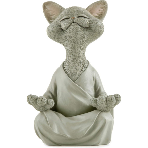 Dakota Fields Jfsm Inc. Whimsical Grey Cat Buddha Figurine Meditation Yoga Decor - Happy Cat ...